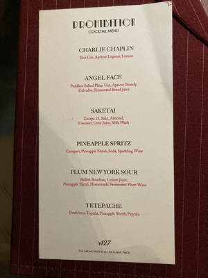 The Prohibition Cocktail Menu At The Ritz Bar & Lounge, Portman Ritz ...
